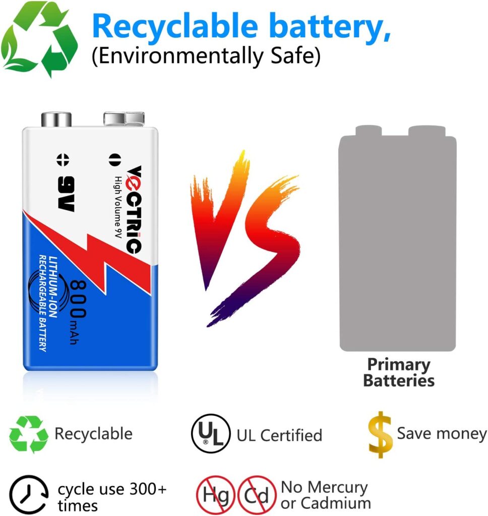 9V Rechargeable Li-ion Batteries 800mAh 9 Volt Lithium-ion – C.B ...