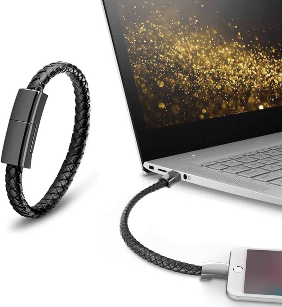 USB Leather Charging Braided Bracelets for iPhone, Hematite Metal and ...