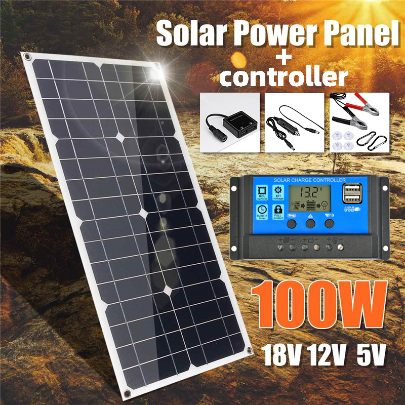 100W 18V SOLAR PANEL KIT With SOLAR CONTROLLER RV TRAVELING ...