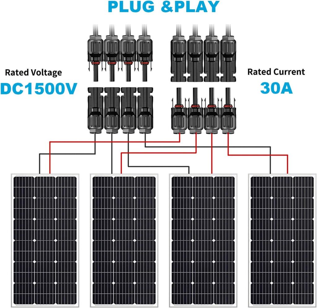 Solar Panel Connector Y Branch Solar Connector 1 to 4, 10 AWG Solar ...