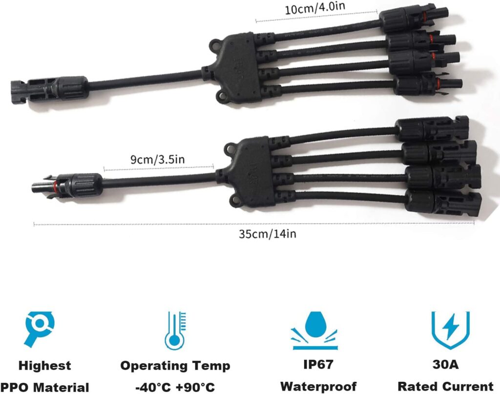 Solar Panel Connector Y Branch Solar Connector 1 to 4, 10 AWG Solar ...